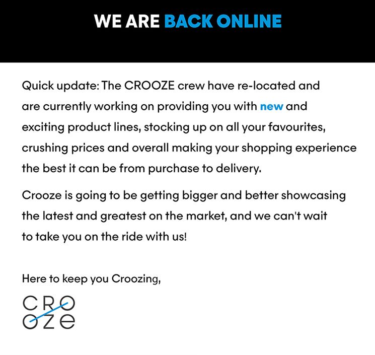Crooze: 🚲 We are Back Online! New arrivals and favourites re-stocked ...