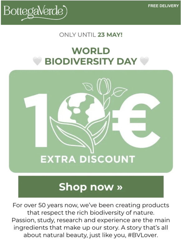 Bottega Verde: 10 euro off to celebrate World Biodiversity Day | Milled
