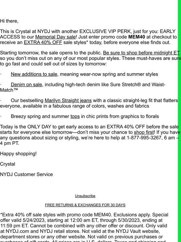 NYDJ: VIP Access to Memorial Day Sale on Sale! | Milled