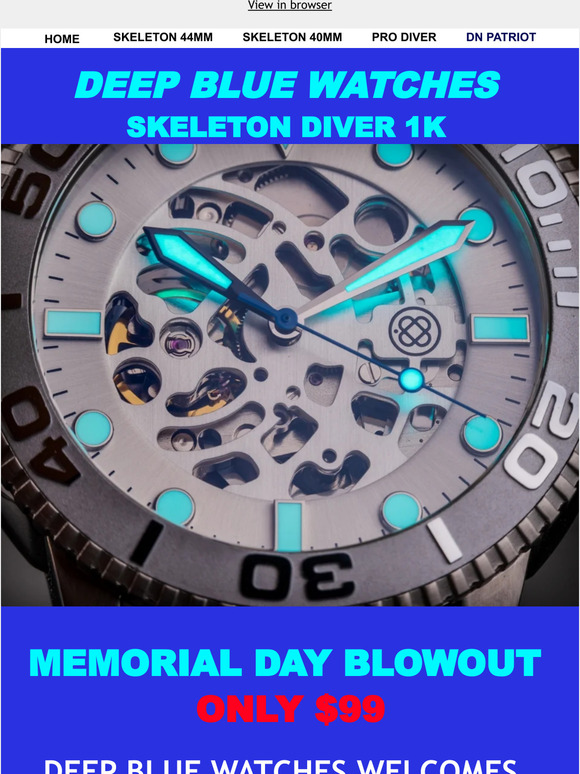 Deep Blue: Deep Blue Watches - New Automatic Skeleton Model - $99 ...
