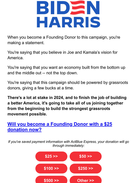 Joe Biden: When you become a Founding Donor to this campaign, you're making a statement: | Milled