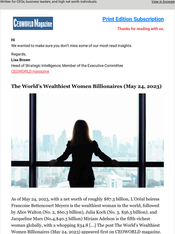 CEOWORLD Magazine: The World’s Wealthiest Women Billionaires (May 24 ...