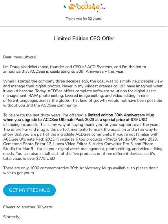ACDSee: Get your FREE limited edition mug!! Exclusive 30th Anniversary CEO Offer!! | Milled