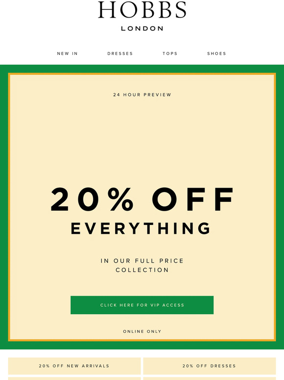 Hobbs: Your 24hr preview: 20% off everything in our full price ...