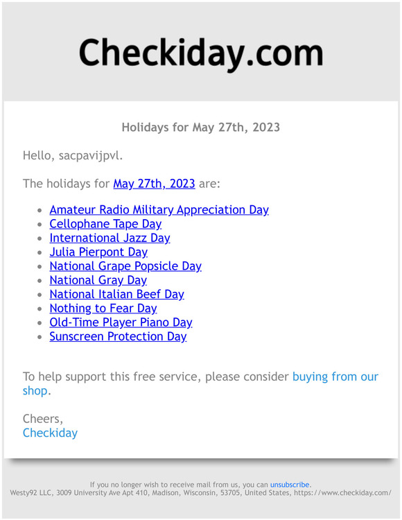 Checkiday: Holidays for May 27th, 2023! 📅🎉 | Milled