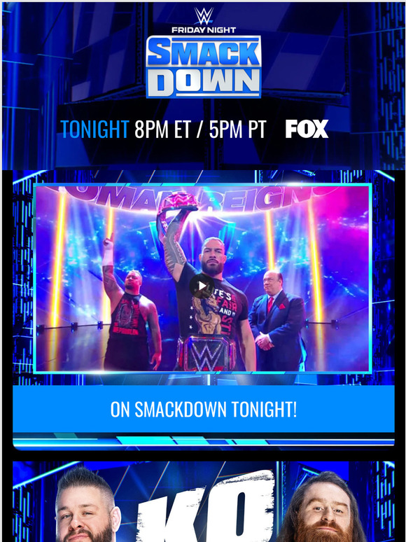 WWE Shop: Tonight on SmackDown: A special edition of the KO Show with guests Roman Reigns & Solo ...