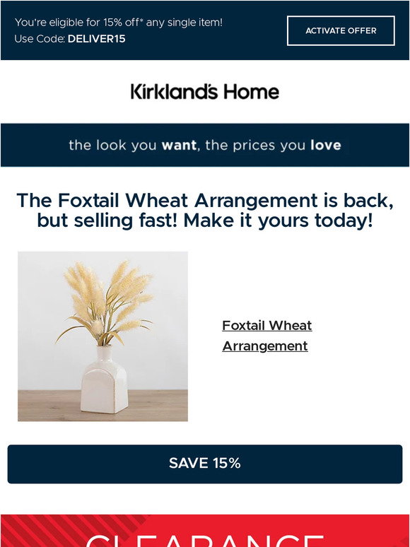 Kirkland's: ⚡ Reminder: The Foxtail Wheat Arrangement is back in stock ...