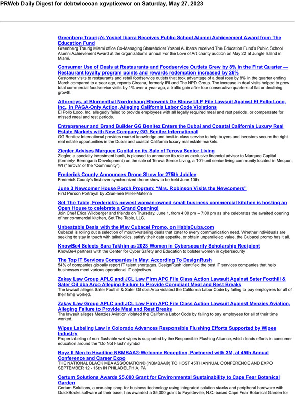 PRWeb: PRWeb Daily Digest for — — on Saturday, May 27, 2023 | Milled