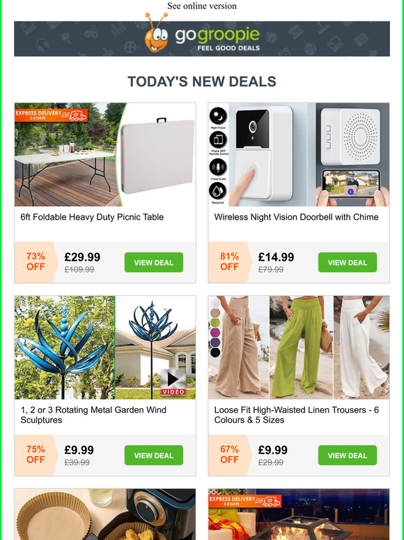 Go Groopie: 6ft Foldable Picnic Table £29.99 | Wireless Video Doorbell ...