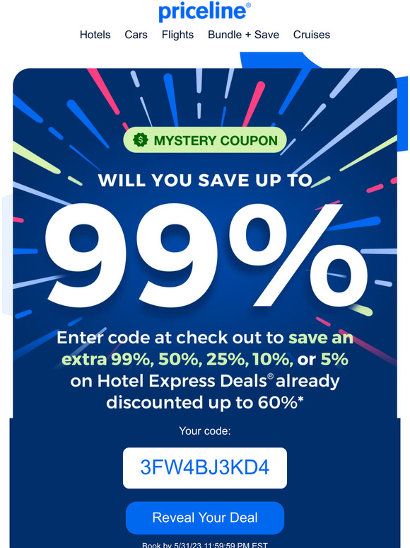 Priceline: Mystery Coupon: Will you save up to 99%? | Milled