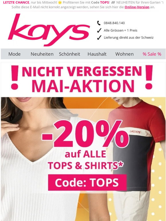 Kays: -20% auf ALLE Tops & Shirts! | Milled
