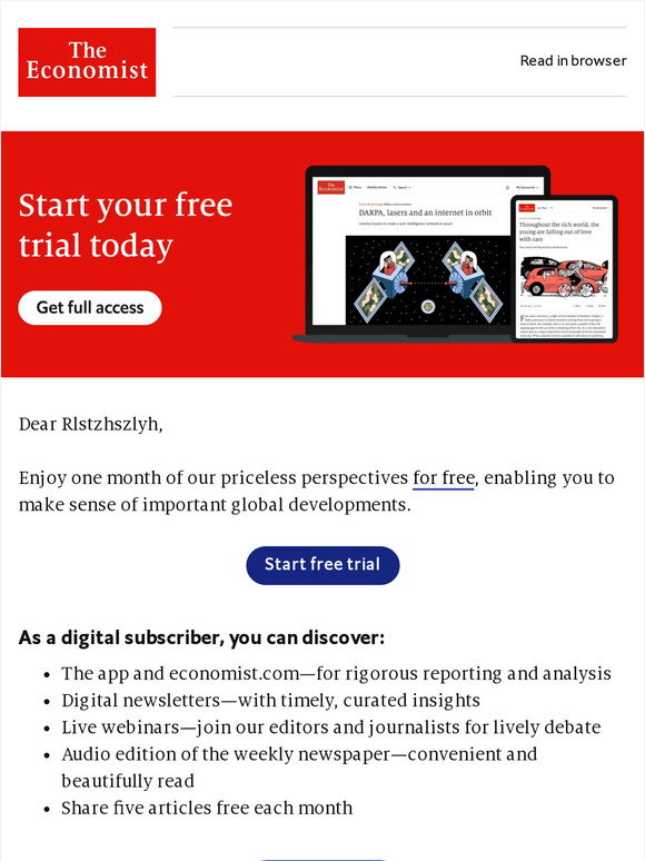 The Economist: Get one month for free | Milled