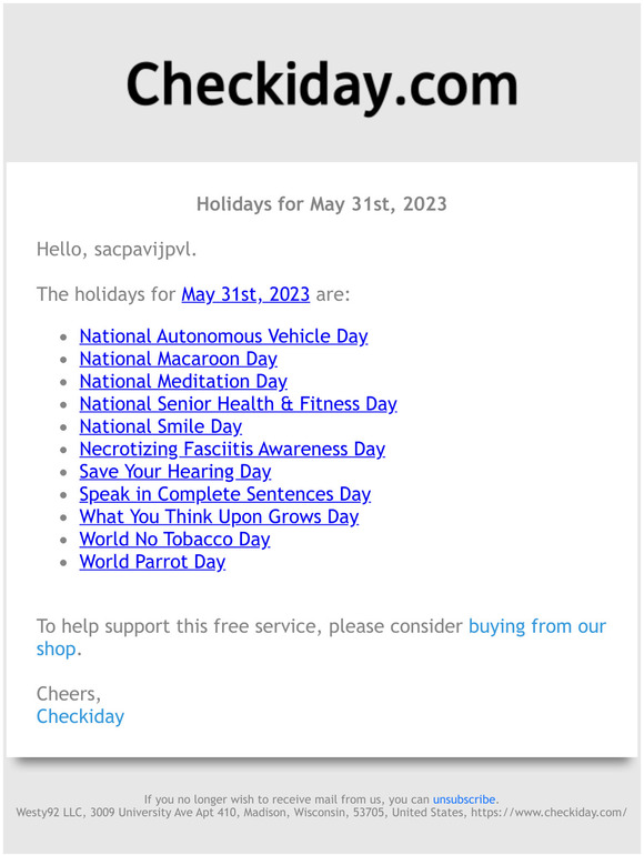 Checkiday: Holidays for May 31st, 2023! 📅🎉 | Milled