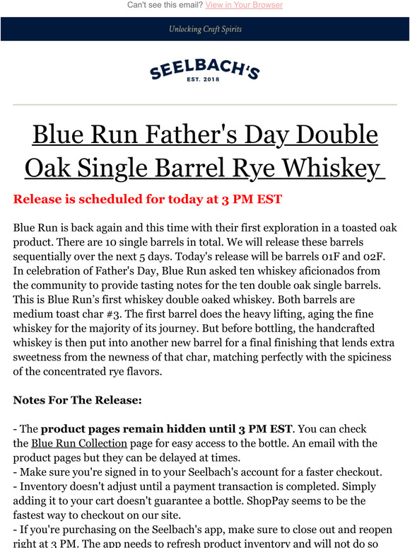 Seelbachs: Blue Run Father's Day Double Oak Single Barrel Announcement ...