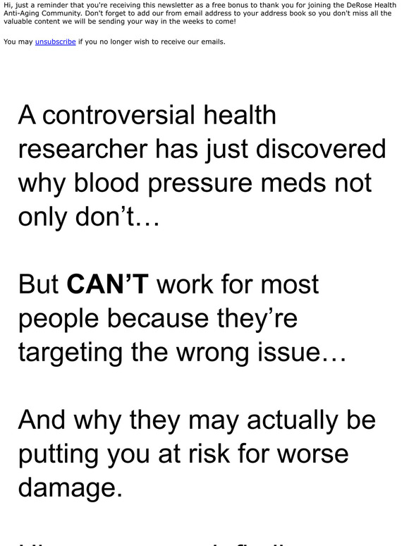 DeRose Health: Why blood pressure meds don’t work (new discovery) | Milled