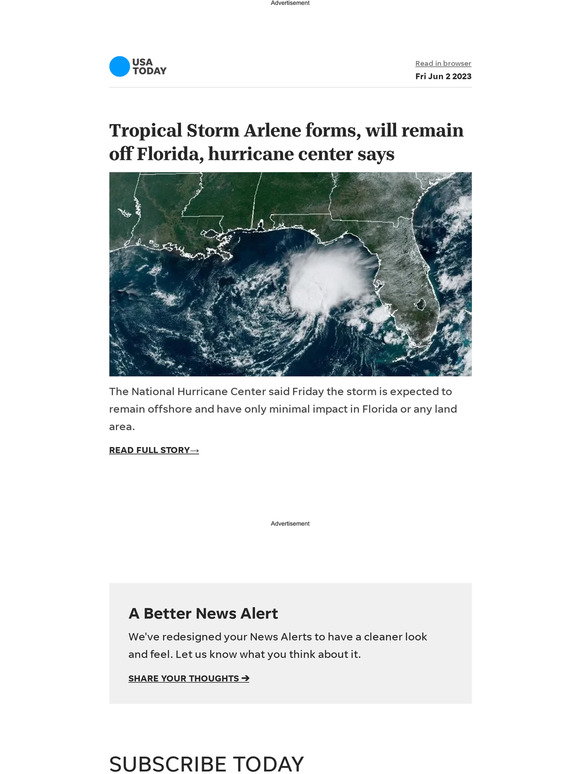 USA TODAY: News alert: Tropical Storm Arlene forms, the first named ...