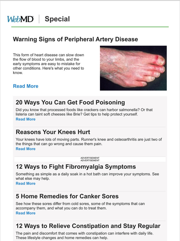 WebMD: Warning Signs of Peripheral Artery Disease | Milled