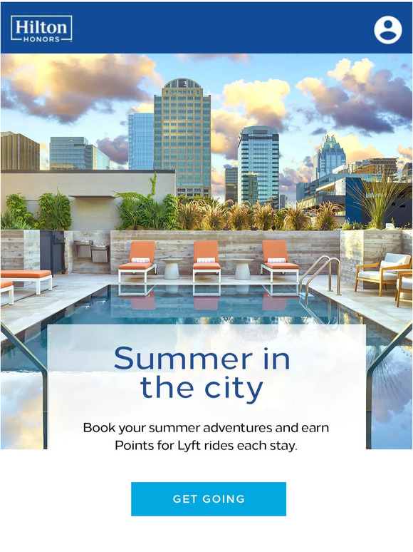 Hilton: —, book your summer stay now and earn a $25 Lyft credit. 🚗 | Milled