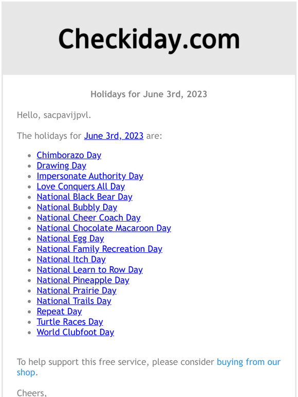 Checkiday: Holidays for June 3rd, 2023! 📅🎉 | Milled
