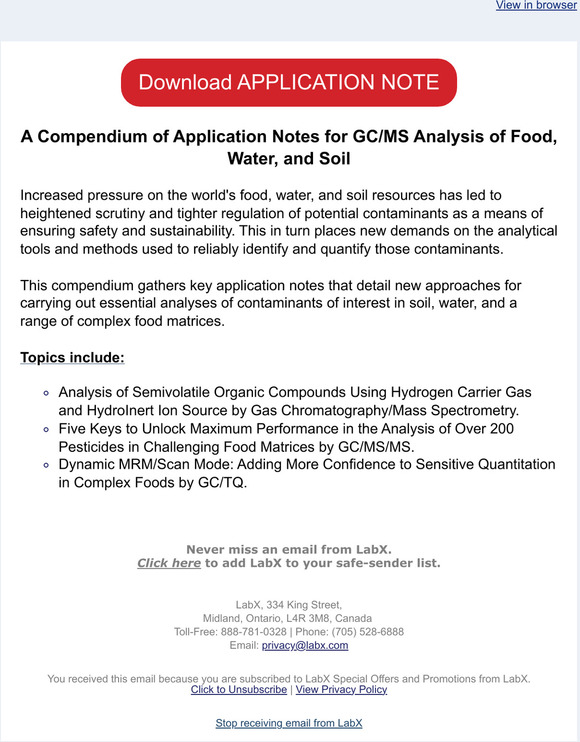 LabX: Application Notes: GC/MS Analysis of Food, Water, and Soil | Milled