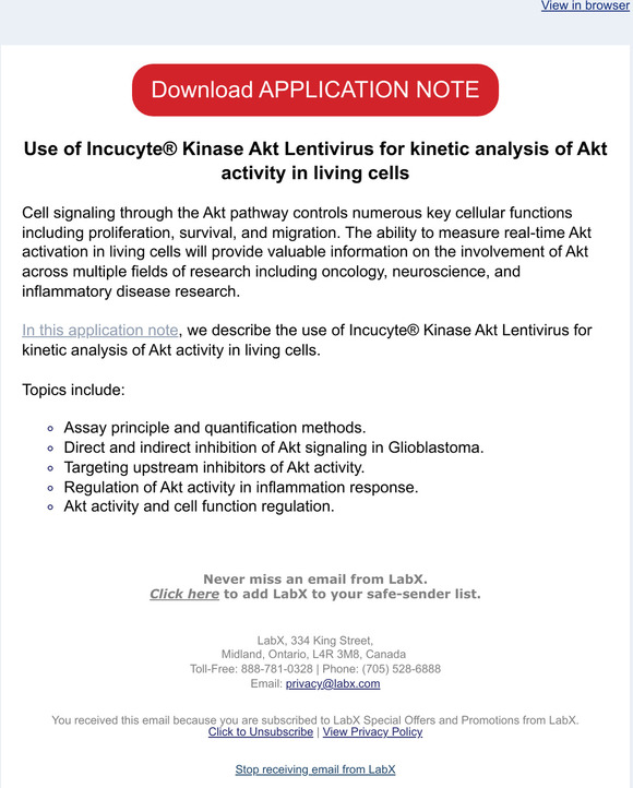 LabX: APPLICATION NOTE: Incucyte® Kinase Akt Lentivirus | Milled