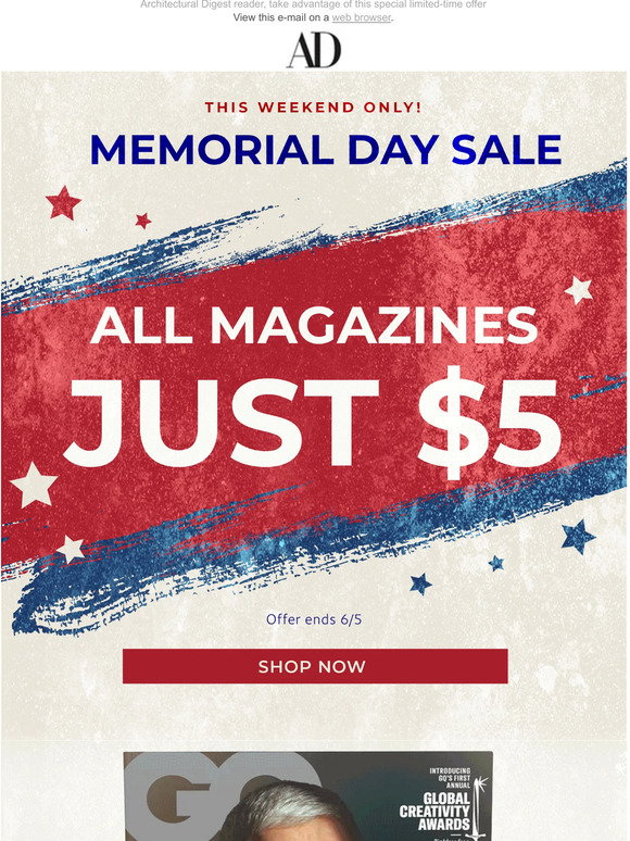 Architectural Digest: Extended! Memorial Day $5 Sale | Milled