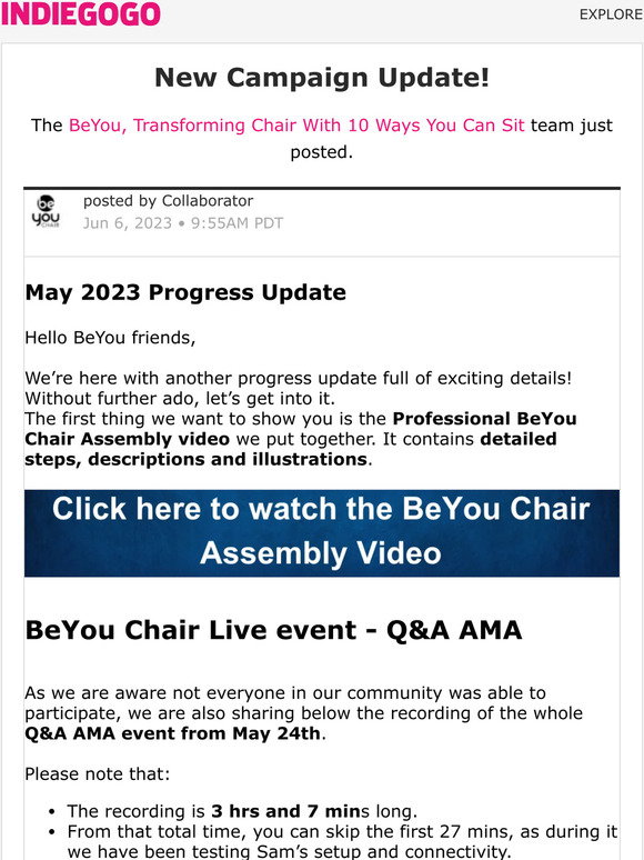 Indiegogo: 📢 Update #32 from BeYou, Transforming Chair With 10 Ways You ...