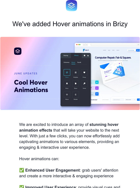 Brizy: 🎉 Introducing Hover Animations in Brizy! | Milled