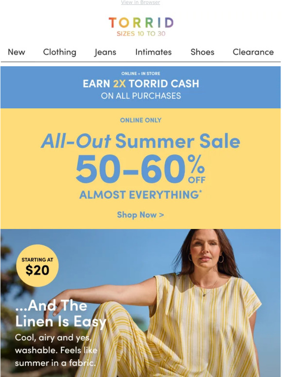 Torrid: NEW linen + earn 2X Torrid Cash! | Milled