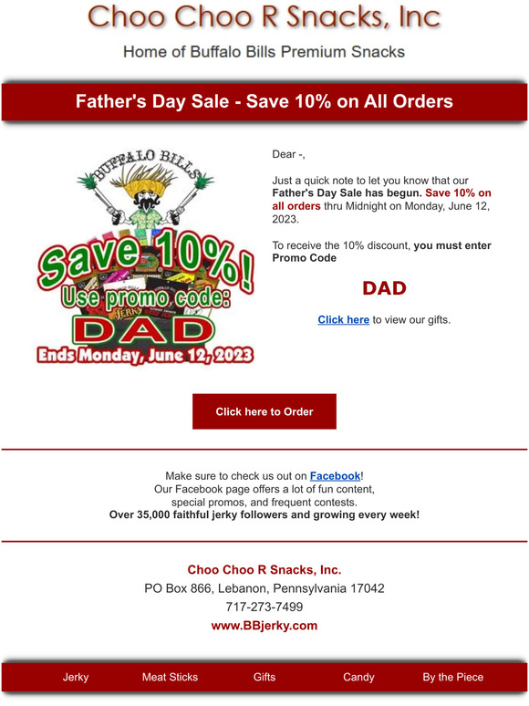 Choo Choo R Snacks, Inc.: Father's Day Sale at Buffalo Bills Premium ...
