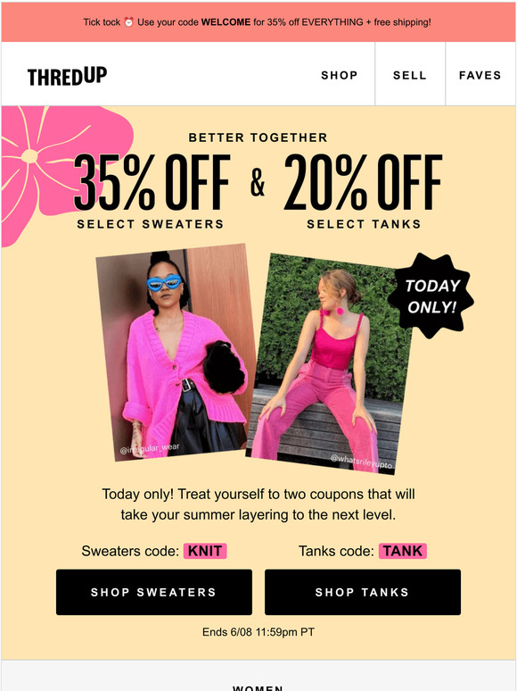 thredUP: TODAY ONLY: 35% off knits & 20% off tanks | Milled