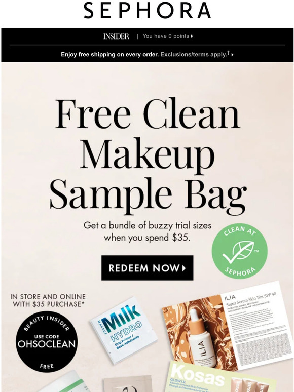 Sephora: FREE clean makeup sample set with $35 purchase | Milled