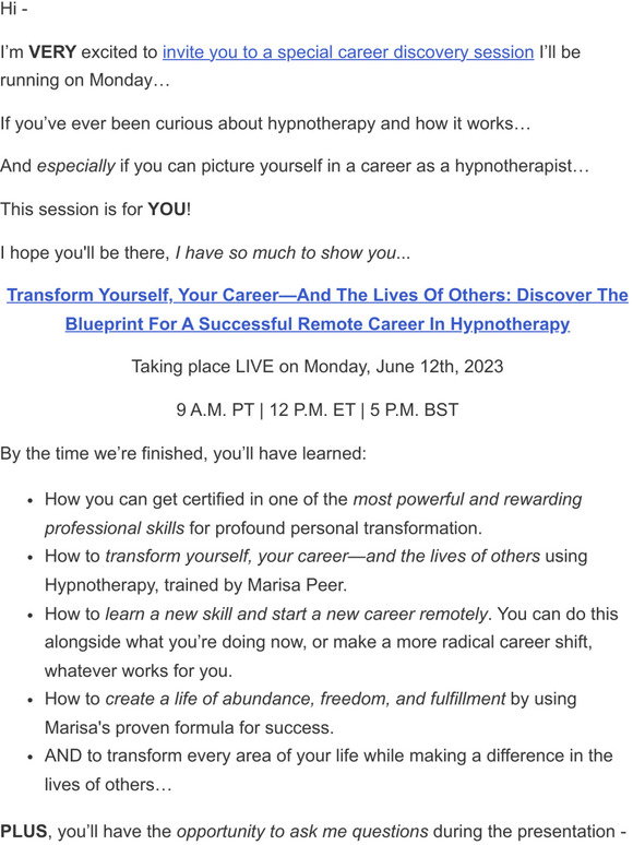 Marisa Peer: FREE career exploration —Discover the Blueprint for a ...