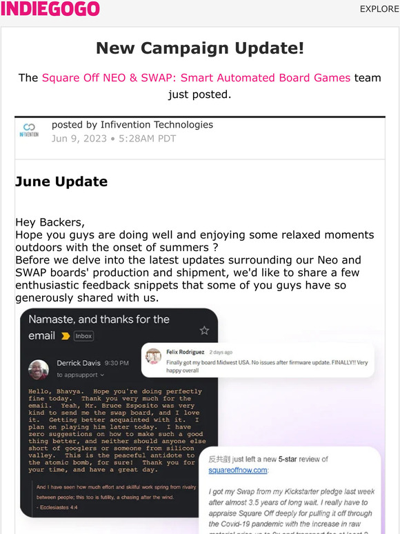 Indiegogo: 📢 Update #42 from Square Off NEO & SWAP: Smart Automated ...