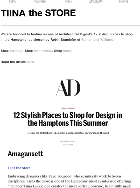 Tiina the Store: TIINA the STORE in Architectural Digest | Milled