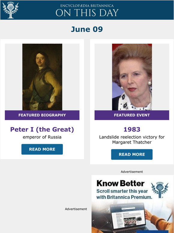 Brittanica: Landslide reelection victory for Margaret Thatcher, Peter I ...