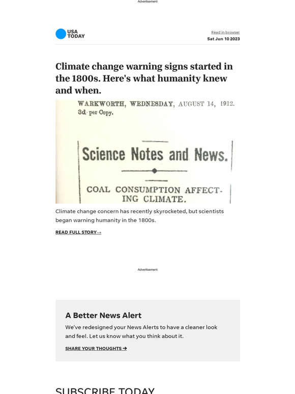 USA TODAY: News alert: Climate change warning signs started in the late ...