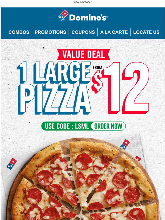 Domino's Pizza: — —, $12 Large Pizza Deal is back! | Milled