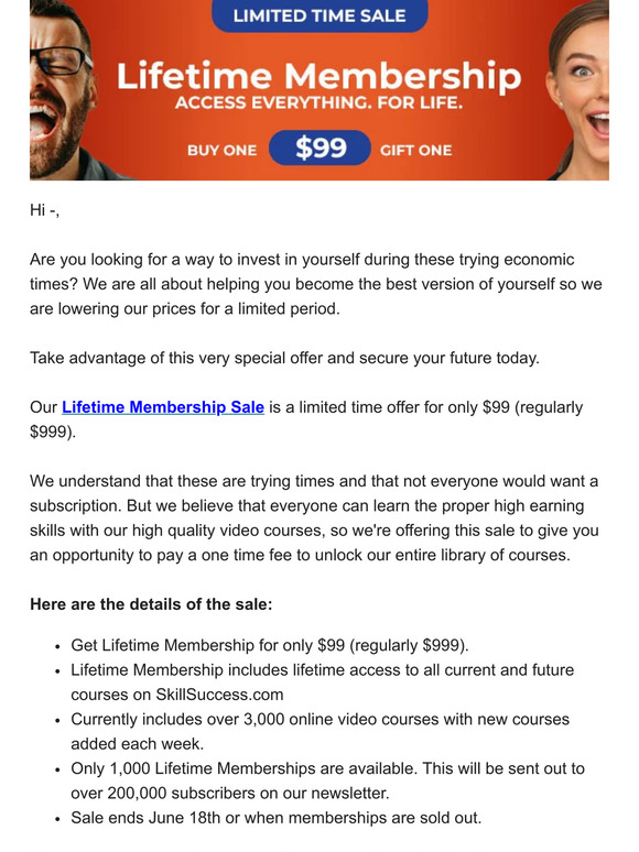 Skill Success: Lifetime Membership Sale Just Opened For You | Milled