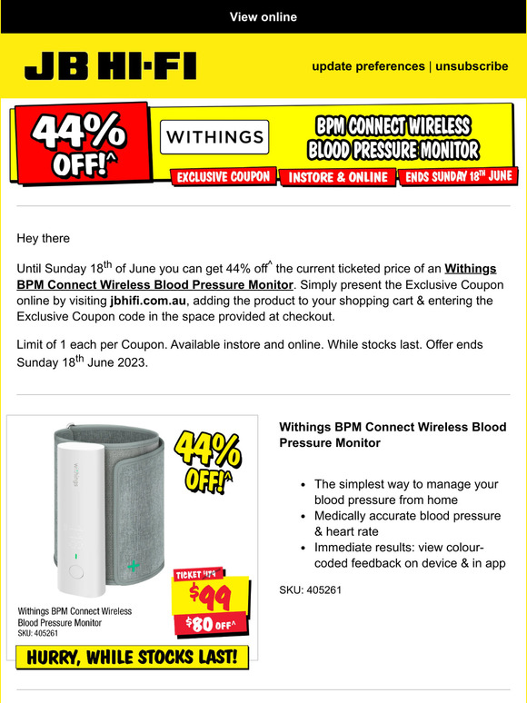jbhifi.com.au: Exclusive Coupon: 44% off Withings Wireless Blood ...