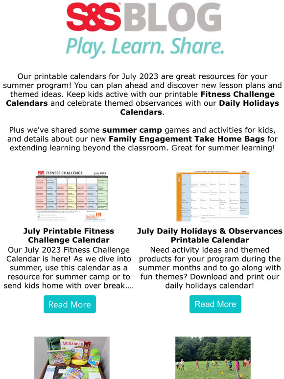 S&S Worldwide: July Printable Calendars + Family Engagement Take Home ...