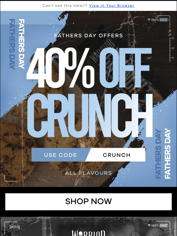 Warrior: Father's Day Flash Sale! 40% off all Crunch flavours ⚡ | Milled