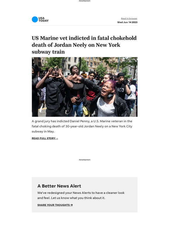 USA TODAY: News alert: Grand jury indicts man in the fatal chokehold ...