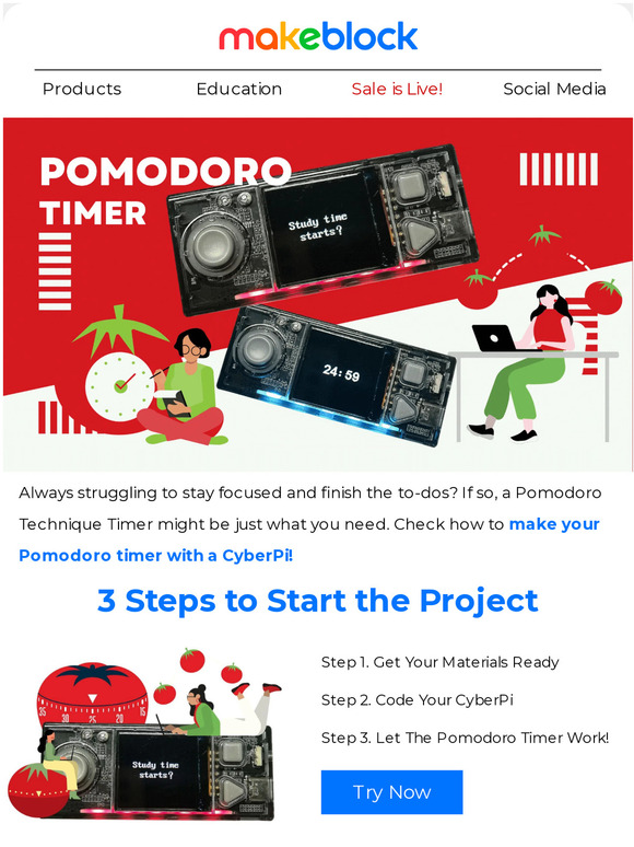 Makeblock: Game Day｜Code Your Own Pomodoro Technique timer!🍅 | Milled
