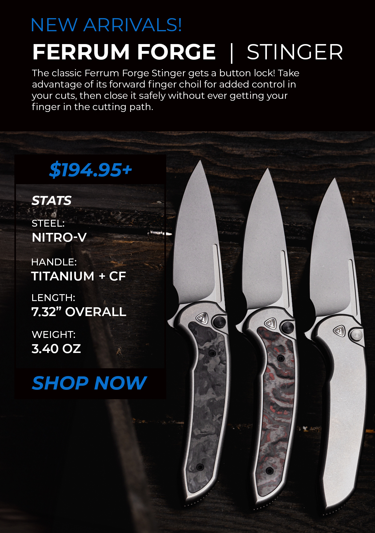 Blade HQ: Ferrum Forge Stinger - Now With A Button Lock! | Milled