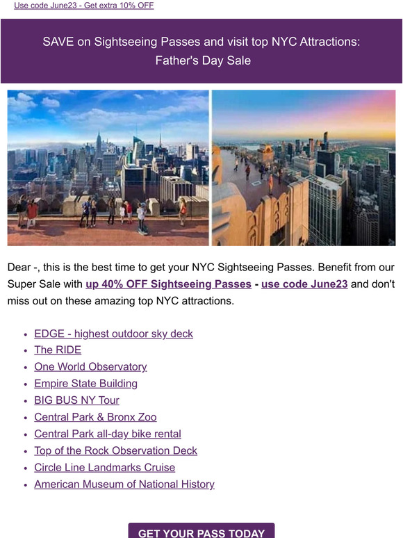 Sightseeing Pass: Father's Day Sale ⏰ EXTRA 10% OFF - Take Advantage now | Milled