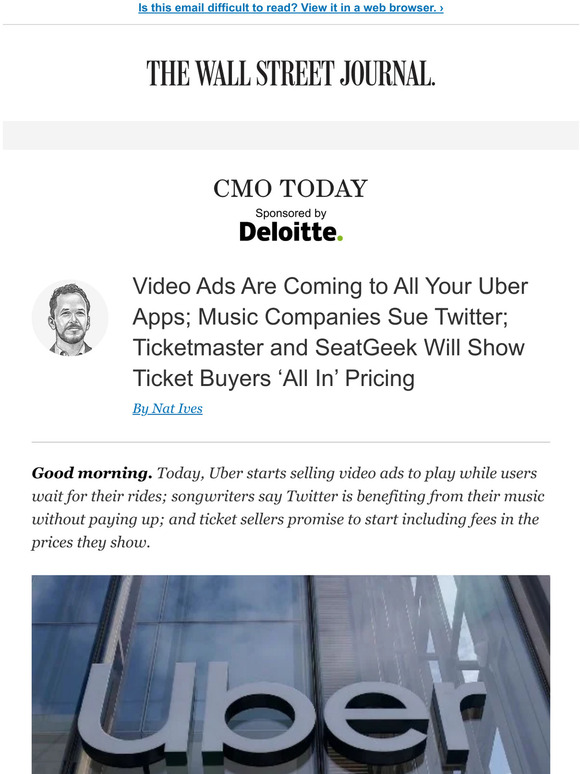 The Wall Street Journal: CMO Today: Uber Rolls Out Video Ads Across Its ...