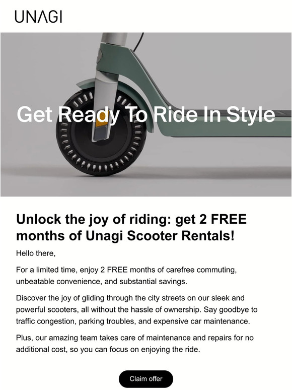 Unagi Scooters: 👙🛴 Ride into summer with 2 months FREE. | Milled