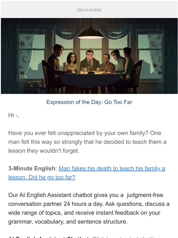 Deep English: 3-Min English: Man fakes his death to teach his family a lesson. Did he go too far ...