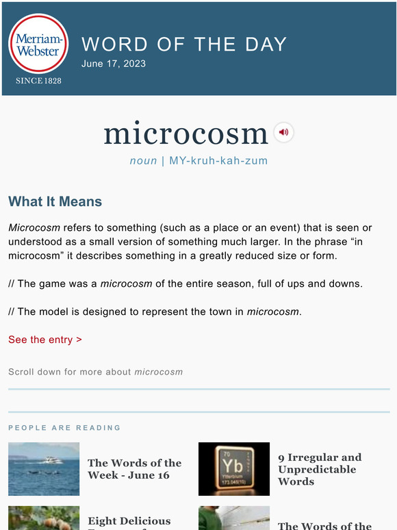 Merriam-Webster: Microcosm - plus, The Words of the Week - June 16 | Milled